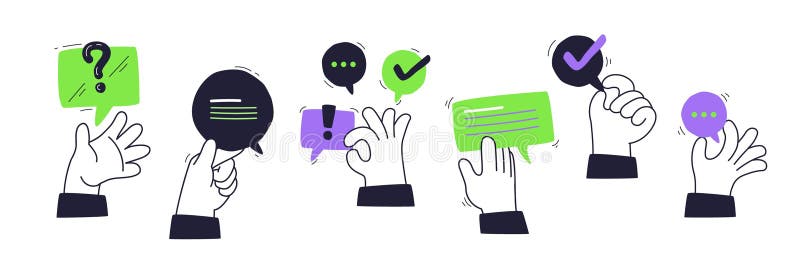 Communication through Hands and Speech Bubbles with Icons Like ...