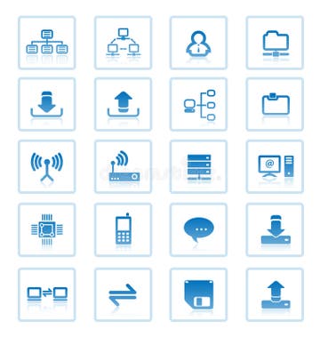 Network Computer Server Hardware Icons Set File Sharing Folder Upload ...
