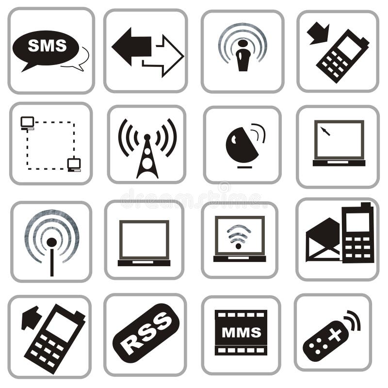 Communication Web Icons, Grey Square Buttons Stock Vector ...