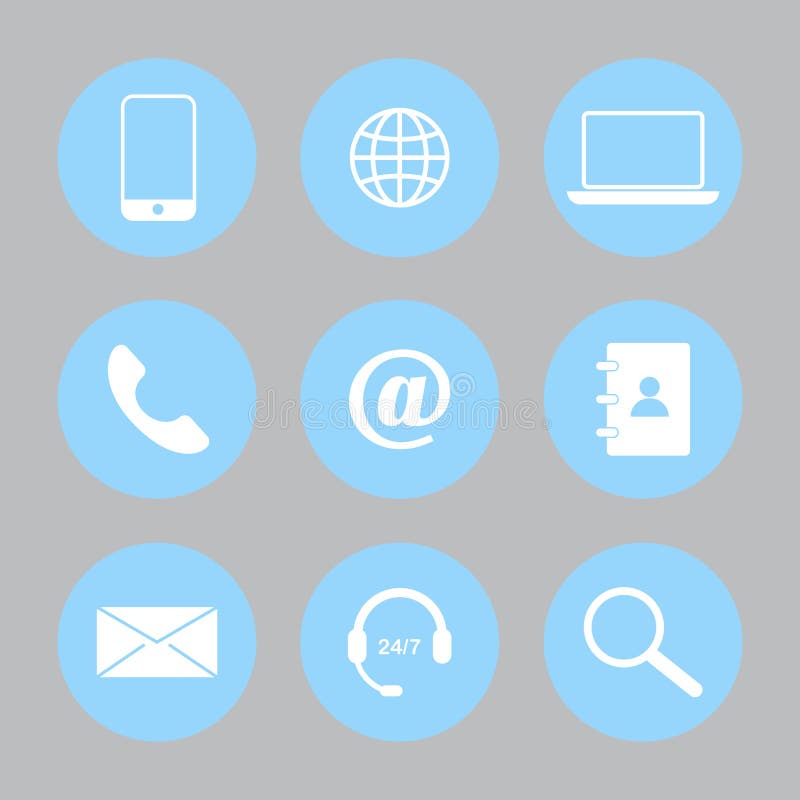 Communication Icons Blue in Flat Style. Social Media Vector. Mobile ...