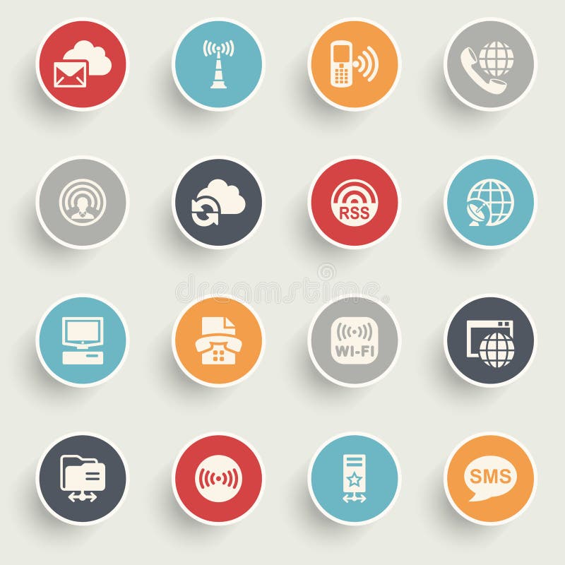 Communication Icons with Color Buttons on Gray Background. Stock Vector ...