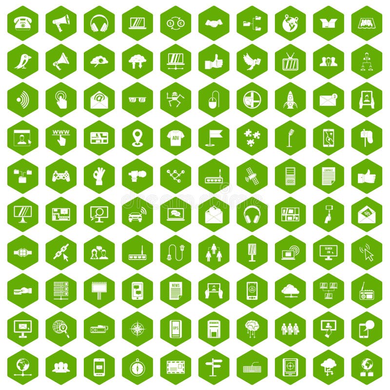 100 Communication Icons Hexagon Green Stock Vector - Illustration of ...