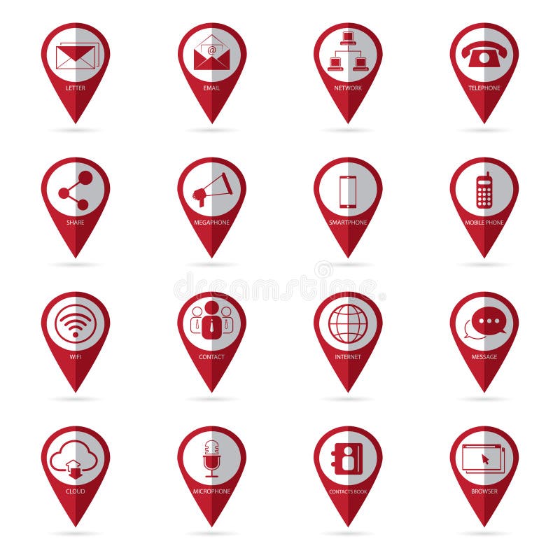 Communication Icons with Location Icon Stock Vector - Illustration of ...