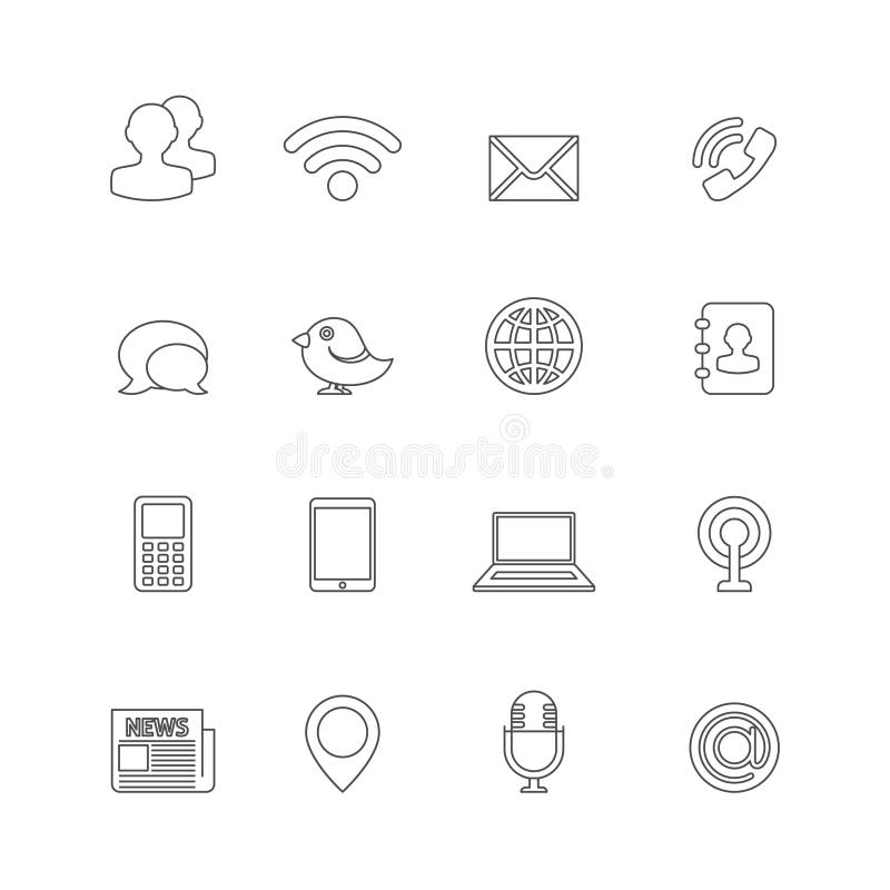 Communication Outline Icons Flat Stock Vector - Illustration of social ...