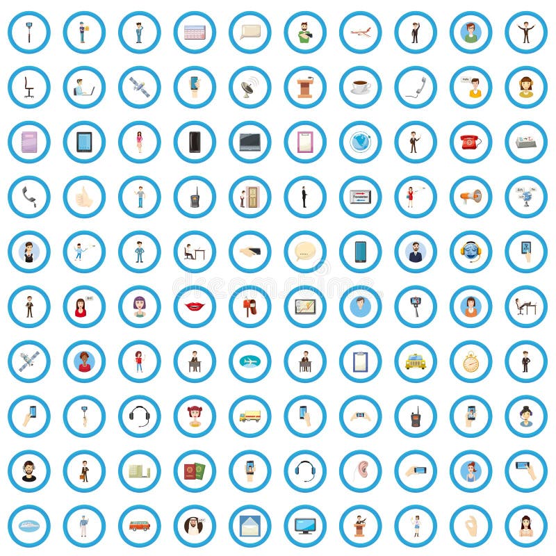 100 Communication Icons Set, Cartoon Style Stock Vector - Illustration ...