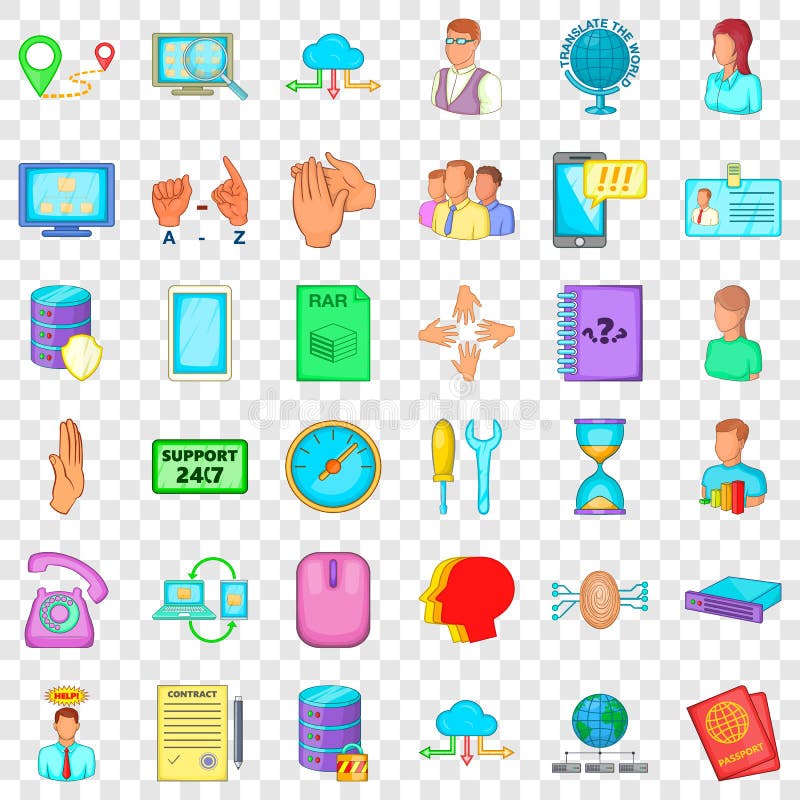 Communication Icons Set, Cartoon Style Stock Vector - Illustration of ...