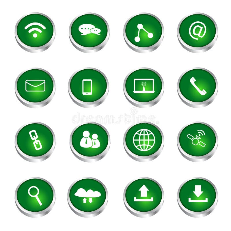 Communication Icons Set Green Glossy Buttons Stock Illustration ...
