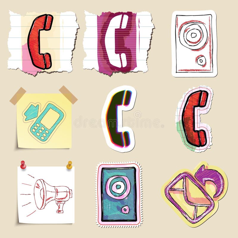 Communication Icons Set. Hand Drawn and Isolated Stock Vector ...