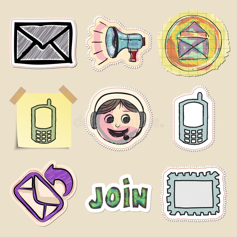 Communication Icons Set. Hand Drawn and Isolated Stock Vector ...