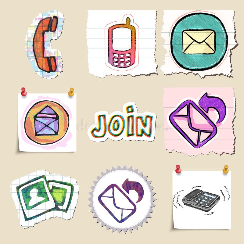 Communication Icons Set. Hand Drawn and Isolated Stock Vector ...