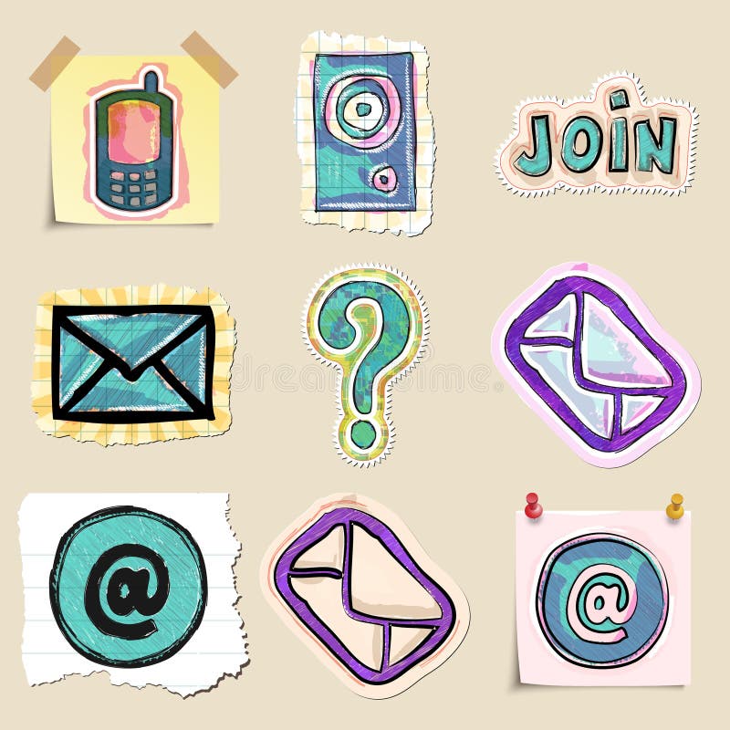 Communication Icons Set. Hand Drawn and Isolated Stock Vector ...