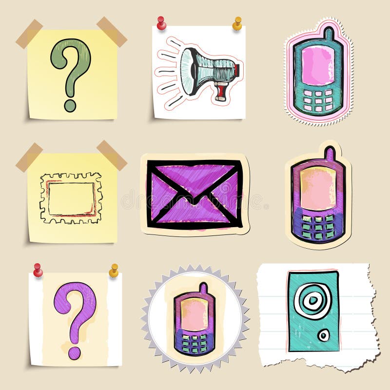Communication Icons Set. Hand Drawn and Isolated Stock Vector ...