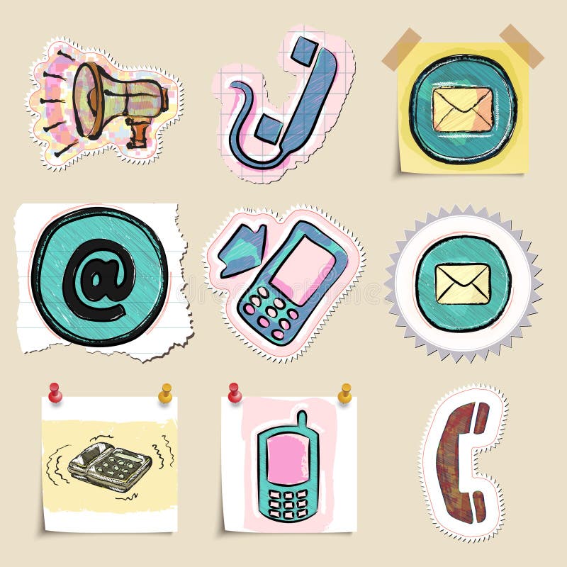 Communication Icons Set. Hand Drawn and Isolated Stock Vector ...