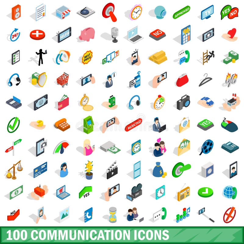 100 Communication Icons Set Red Stock Vector - Illustration of ...