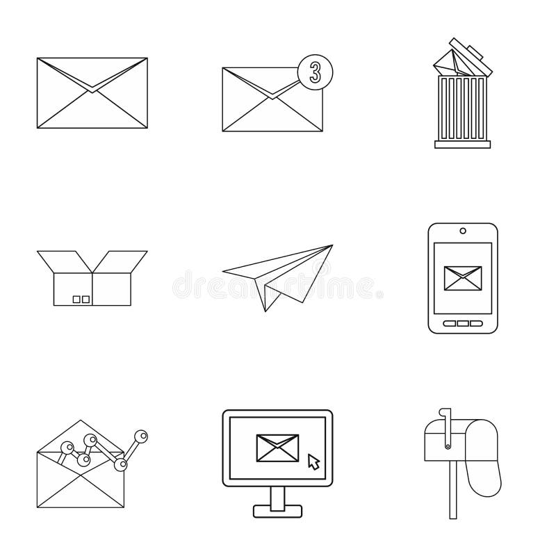Communication Icons Set, Outline Style Stock Vector - Illustration of ...