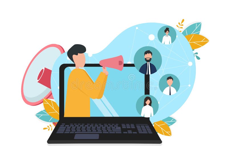 Communication Illustration, Computer User Communicating through Laptop ...