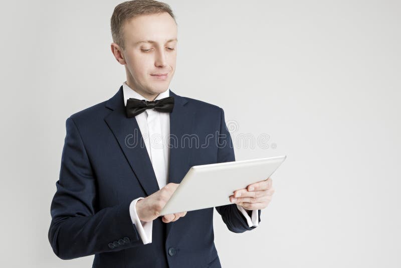 Communication and Internet Concept. Portrait of Young Handsome Man ...