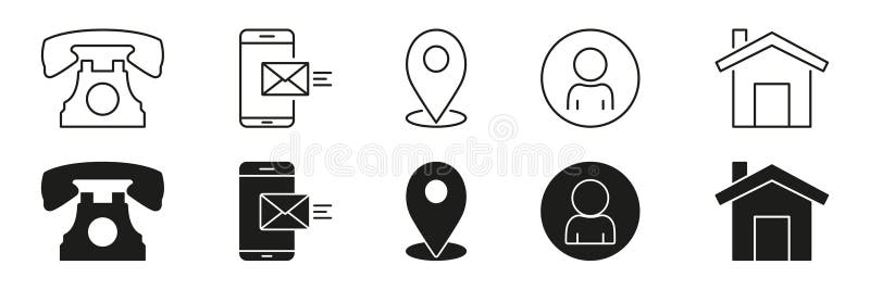 Communication and Location Icon Set. Contact Methods, Messaging, and ...