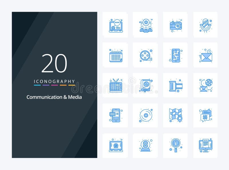 20 Communication and Media Blue Color Icon for Presentation. Vector ...