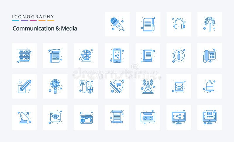 25 Communication and Media Blue Icon Pack Stock Vector - Illustration ...