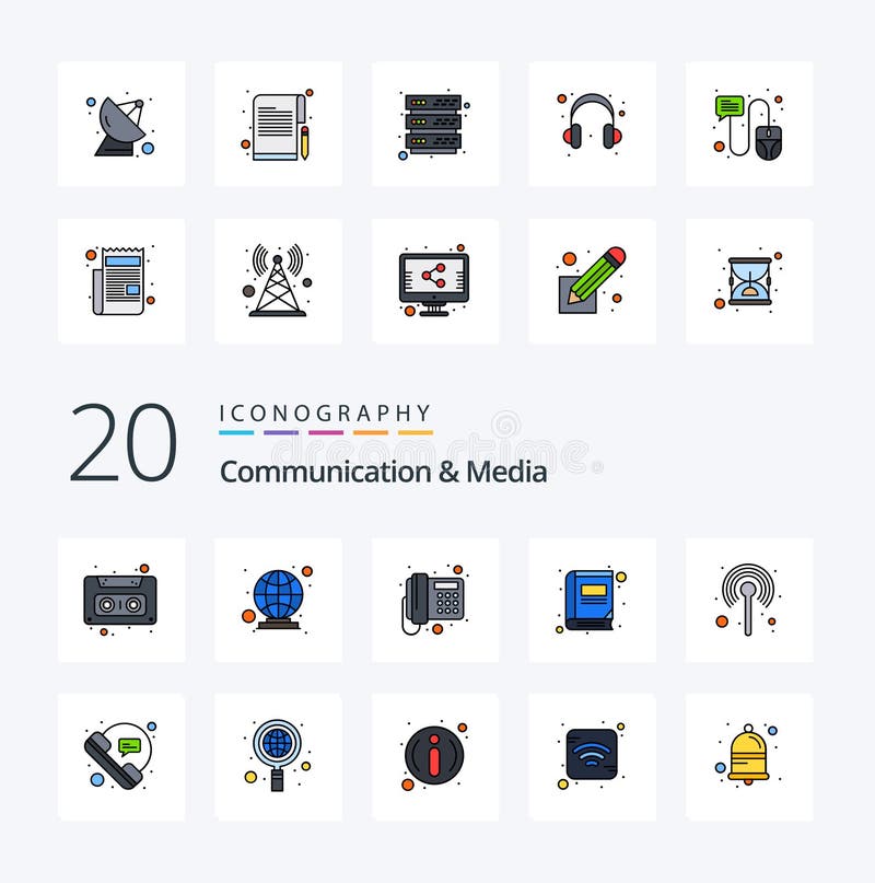20 Communication and Media Line Filled Color Icon Pack Like ...