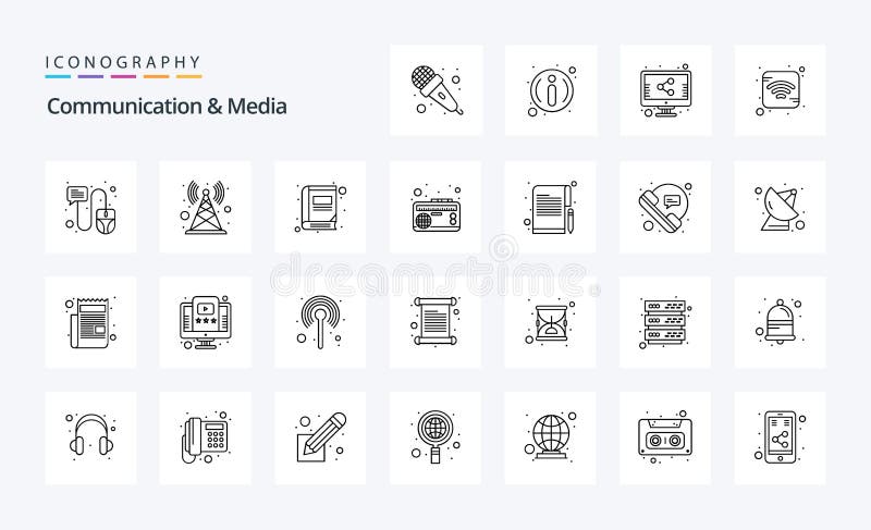 25 Communication and Media Line Icon Pack Stock Vector - Illustration ...