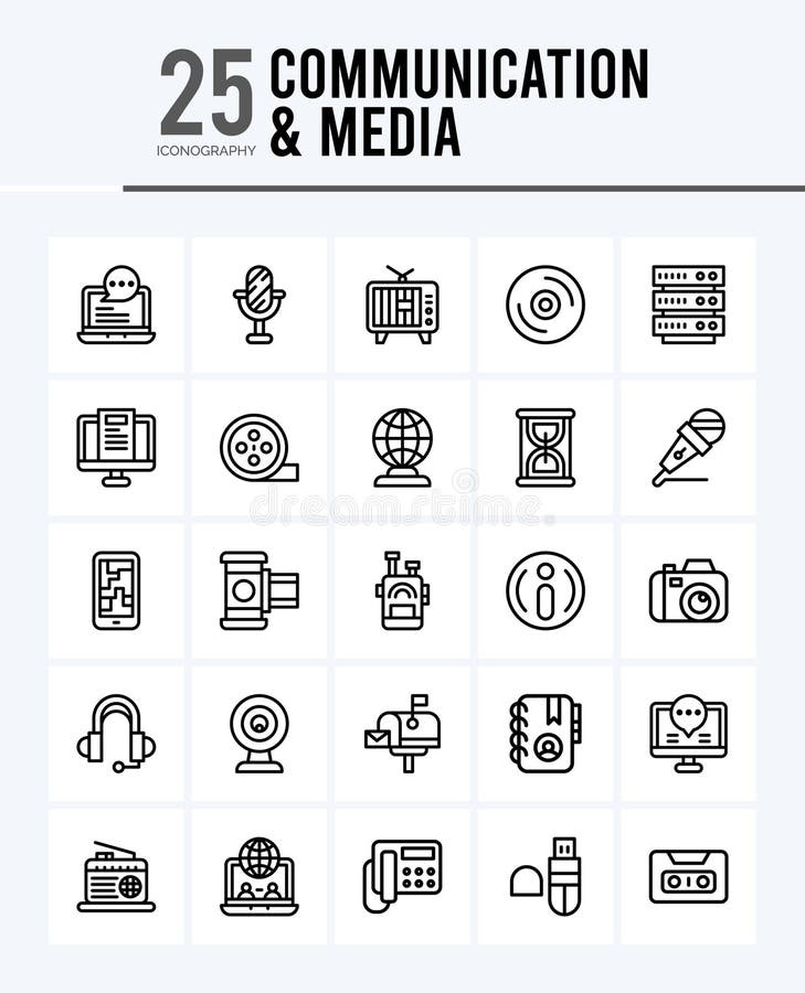 25 Communication and Media Lineal Color Icon Pack. Vector Illustration ...