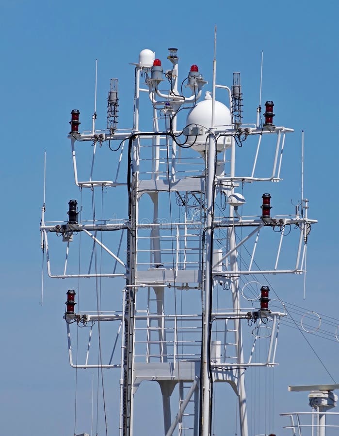 Communication and Navigation Equipment on the Mast of Ship Stock Photo ...