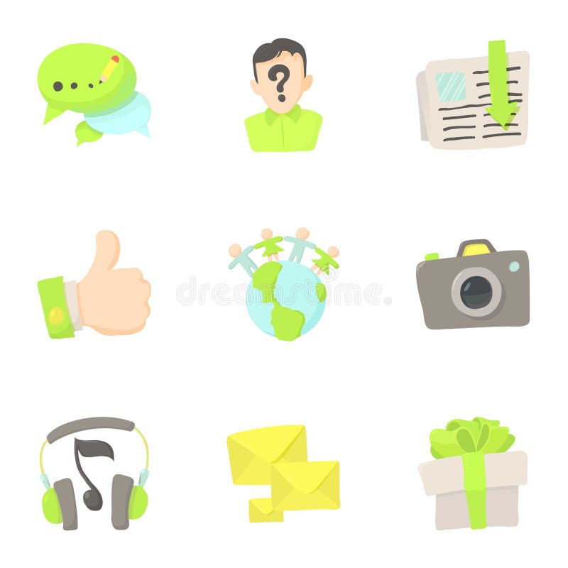 Communication in Network Icons Set, Cartoon Style Stock Vector ...