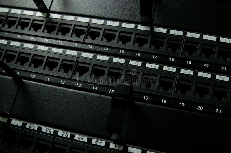 Network Panel, Switch and Internet Cable in Data Center. Black Switch ...