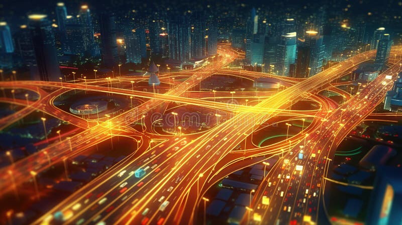 Communication Network and Traffic Light on Highway Stock Photo - Image ...