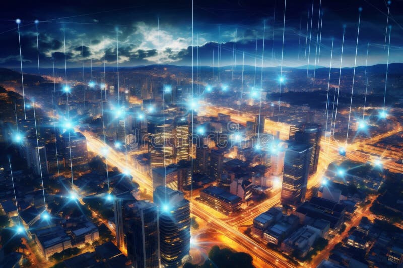 Communication Network of Urban City. Internet of Things. Business ...