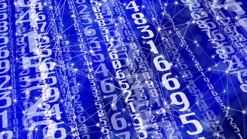 Data Science Numerical Algorithm For Counting Random Numbers Connected By Lines On Blue