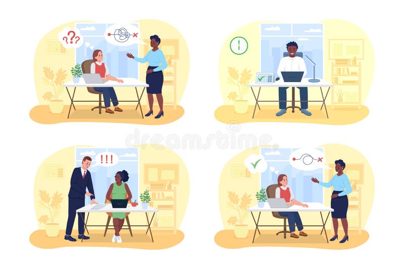 Communication in Office 2D Vector Isolated Illustration Set Stock ...