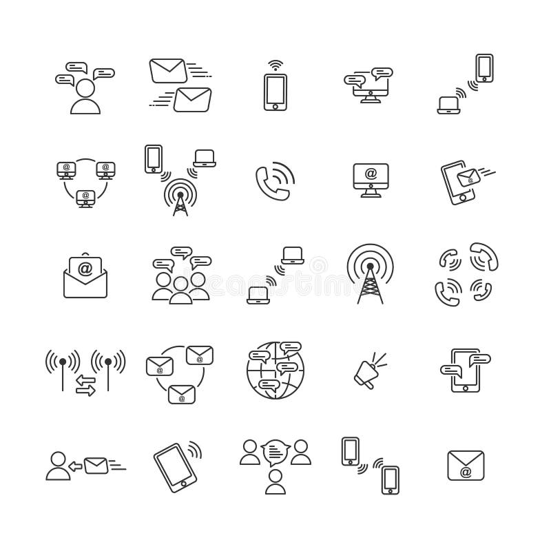 Communication Outline Icon Set Stock Vector - Illustration of speaker ...