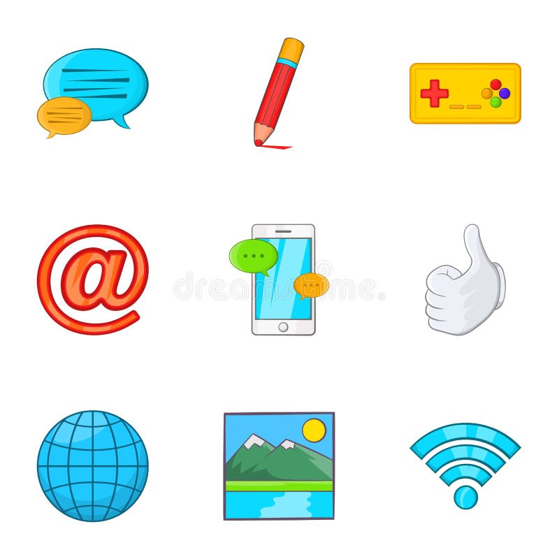 Communication Over Internet Icons Set Stock Vector - Illustration of ...