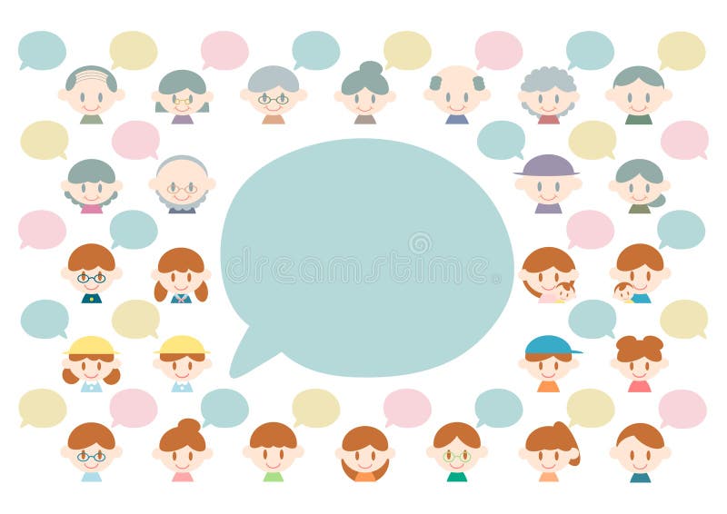 Communication of People. Face Icons with Speech Bubbles. Vector ...