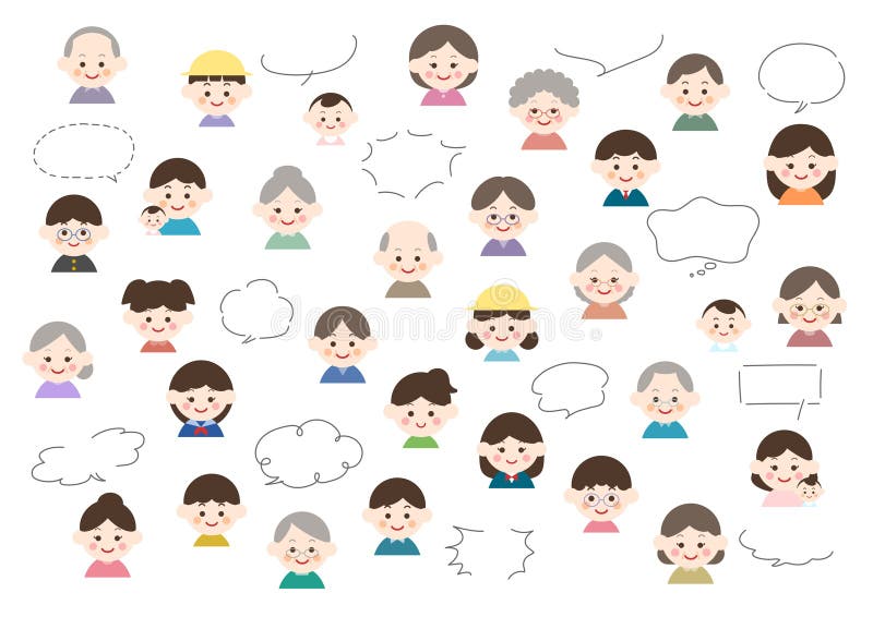 Communication of People. Face Icons with Speech Bubbles Stock ...