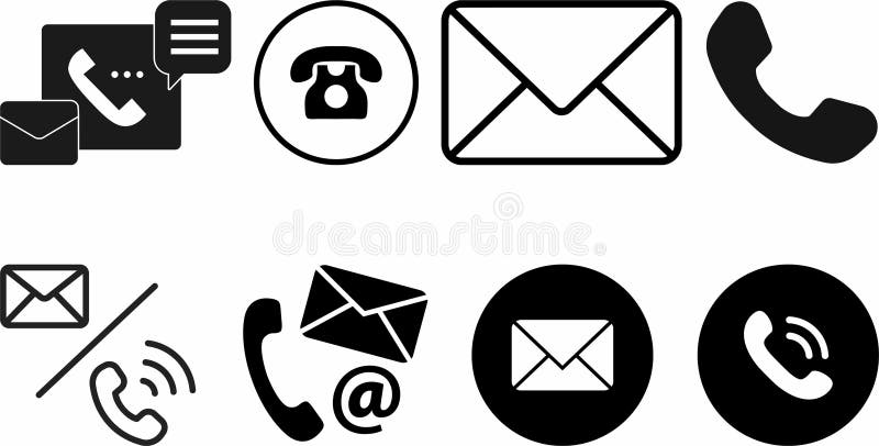 Communication of Phone and Email Icon Set Collection Stock Illustration ...