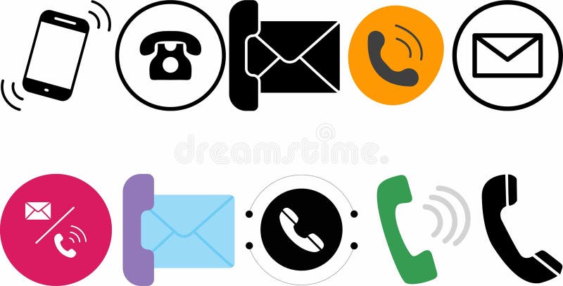 Communication of Phone and Email Icon Set Collection Stock Illustration ...