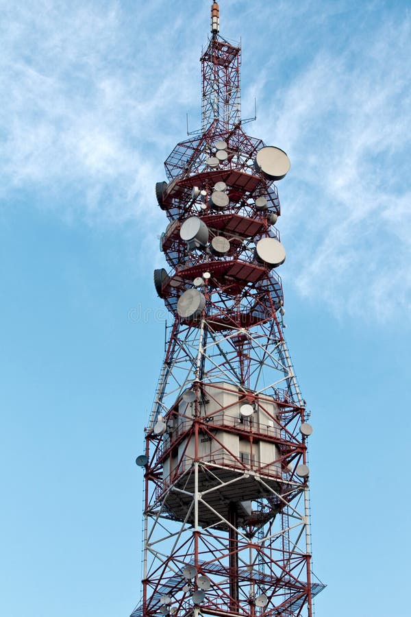 Communication Pole Against Blue Sky Background Stock Photo - Image of ...