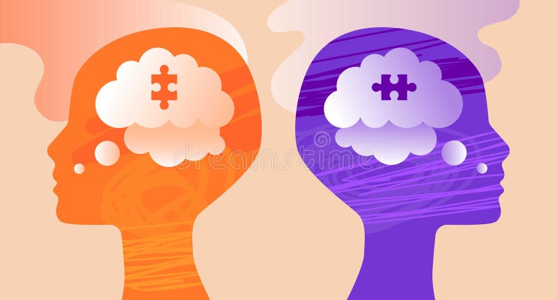 Communication Problem Concept. Conflict. Two Heads with Brain Looking ...