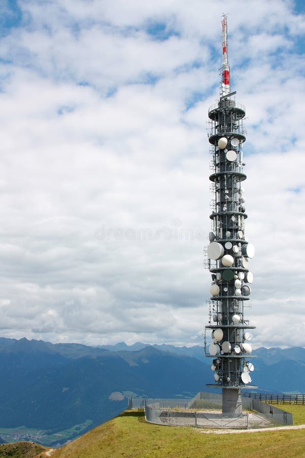 Communication Repeater Antenna Tower Placed on the Mountain Top Stock ...