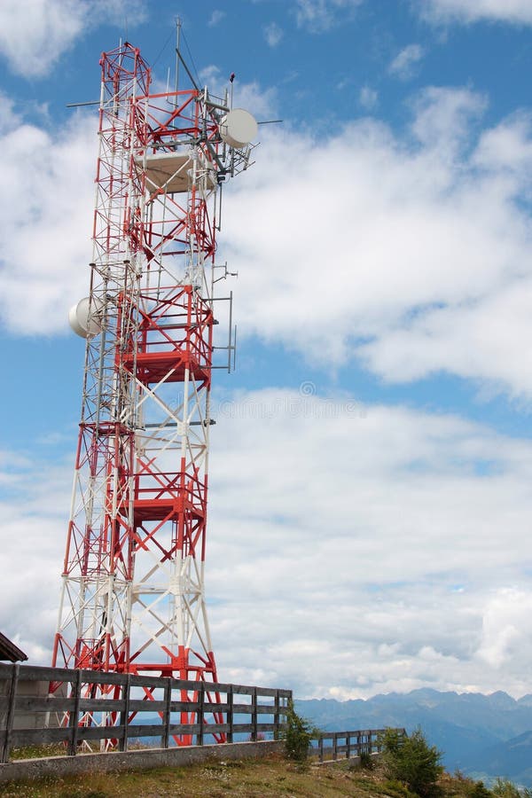 Communication Repeater Antenna Tower Placed on the Mountain Top Stock ...