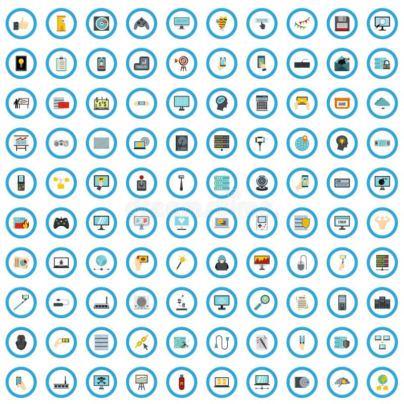 100 Communication Review Icons Set, Flat Style Stock Vector ...