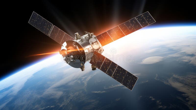 Communication Satellite in Action Stock Illustration - Illustration of ...