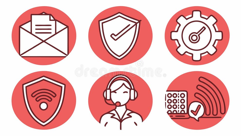 Communication, Security, Process, Alert Icons Set, Vector Design ...