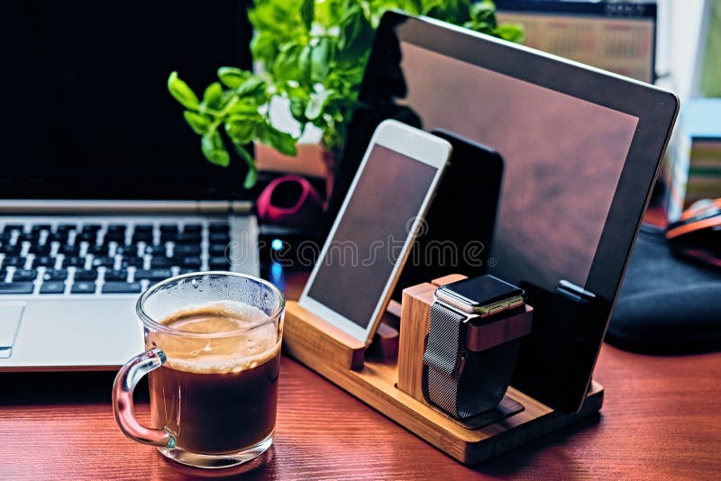 Communication Set with Smart Watch, Tablet PC, Computer Stock Photo ...