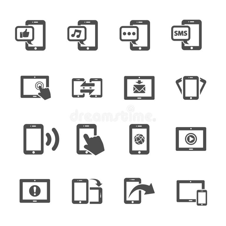 Communication of Smart Phone and Tablet Device Icon Set, Vector Stock ...