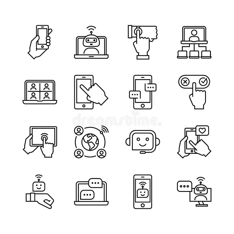 Communication Smart Technologies Icons in Thin Line Style Stock Vector ...